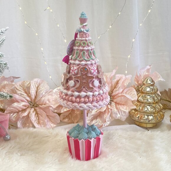 Holiday | Peppermint Square Pink Pastel Gingerbread Man Topiary Tree In ...